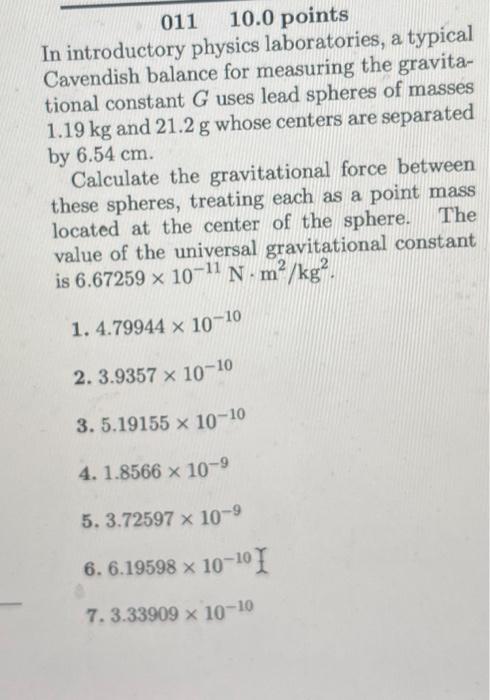 Solved 01110.0 points In introductory physics laboratories, | Chegg.com