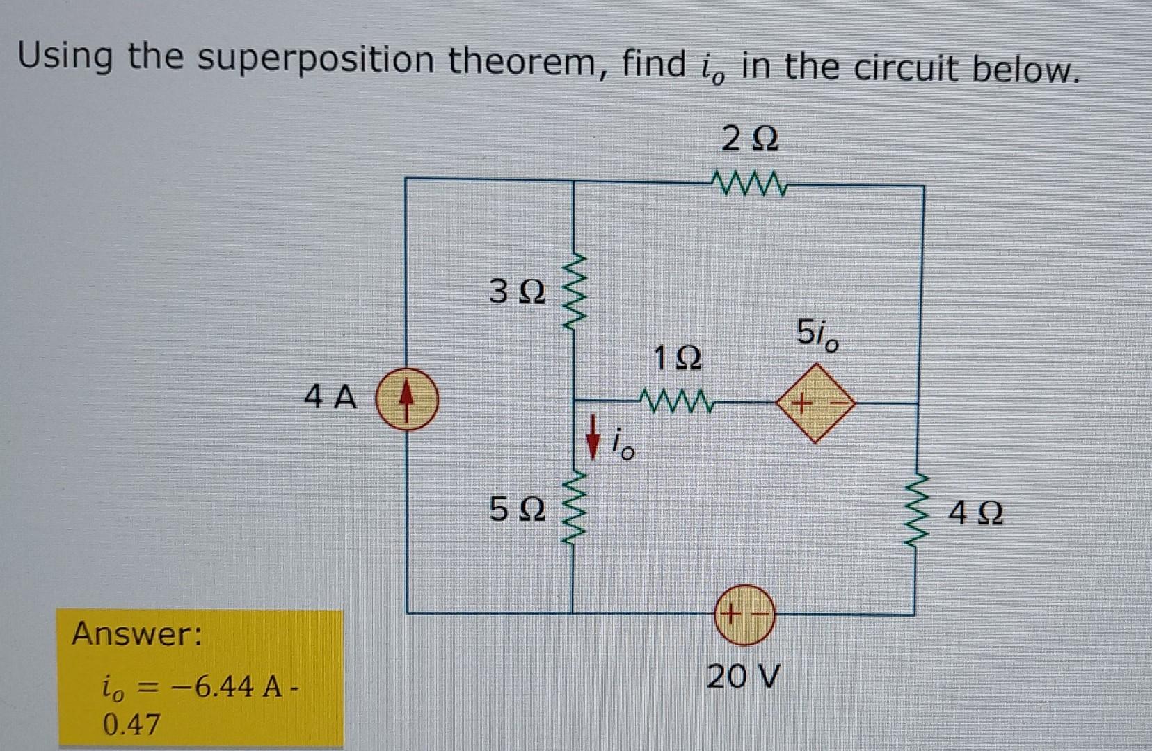Solved Using the superposition theorem, find io in the | Chegg.com