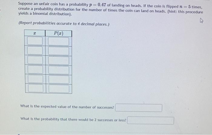 Solved Suppose an unfair coin has a probability p=0.47 of | Chegg.com