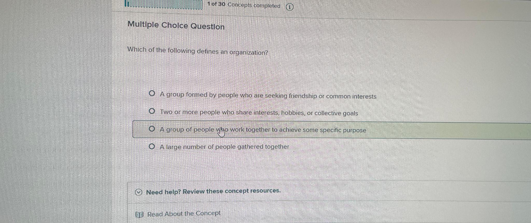 Solved 1 ﻿of 30 ﻿Concepts completed(i)Multiple Cholce | Chegg.com
