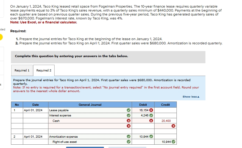 Solved On January 1, 2024, ﻿Taco King leased retail space | Chegg.com