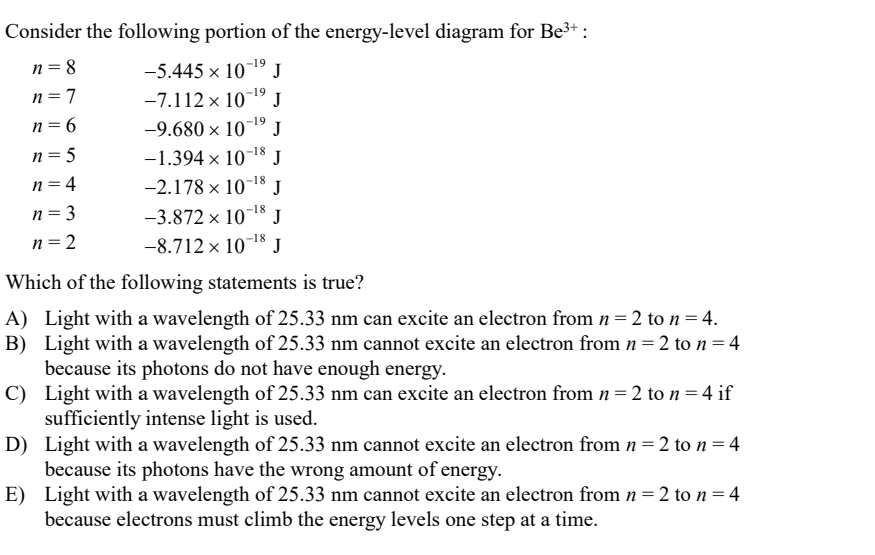 Solved Consider the following portion of the energy-level | Chegg.com