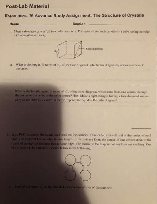 Solved: Post-Lab Material Experiment 16 Advance Study Assi... | Chegg.com