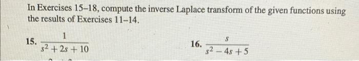 Solved In Exercises 15–18, compute the inverse Laplace | Chegg.com