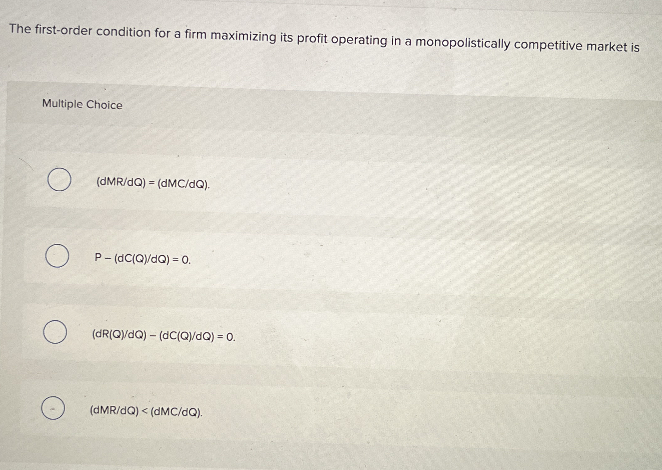 Solved The first-order condition for a firm maximizing its | Chegg.com