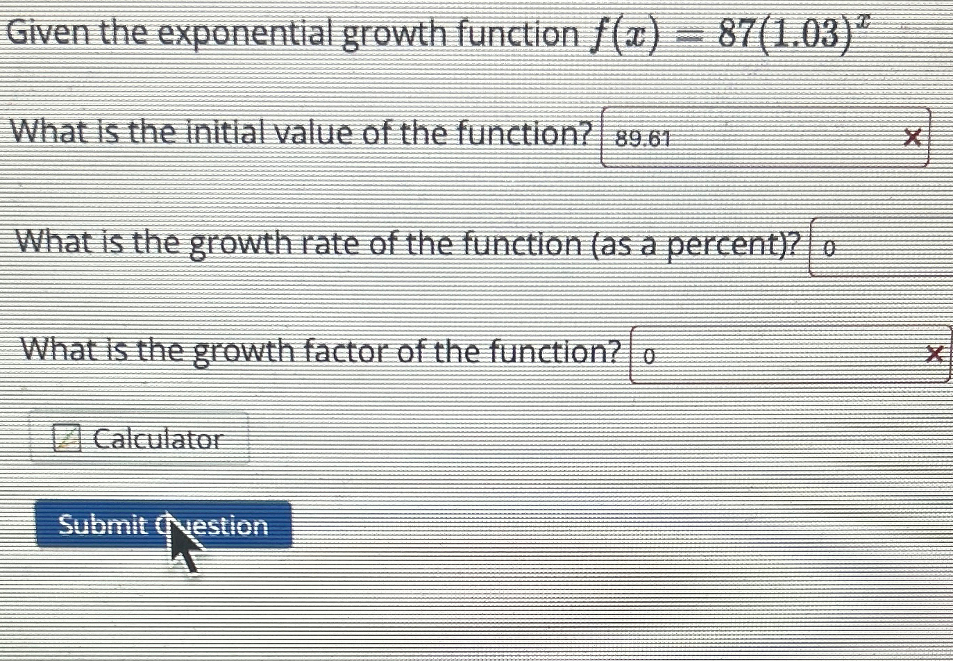Solved Given the exponential growth function | Chegg.com