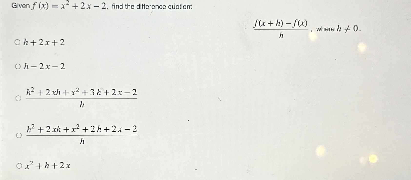 Solved Given f(x)=x2+2x-2, ﻿find the difference | Chegg.com