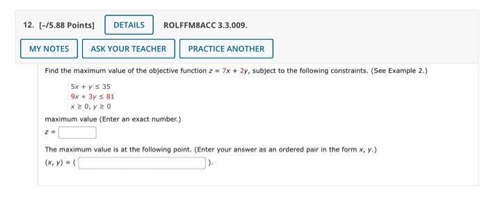 Solved Find the maximum value of the objective function | Chegg.com
