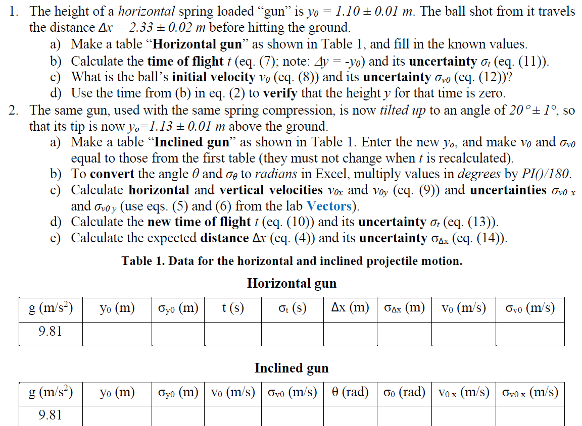 Solved The height of a horizontal spring loaded "gun" is | Chegg.com