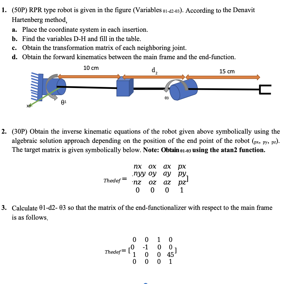 (50P) ﻿RPR type robot is given in the figure | Chegg.com