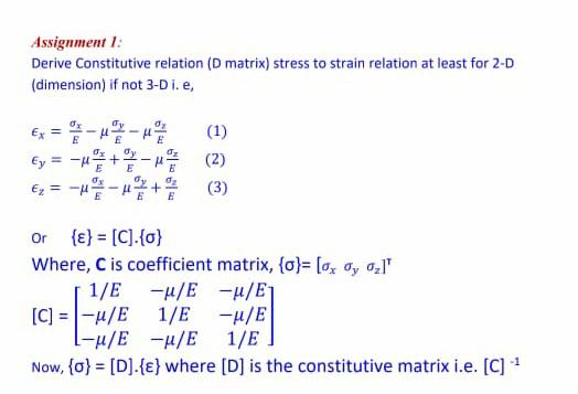 Solved Assignment 1 Derive Constitutive relation (D matrix) | Chegg.com