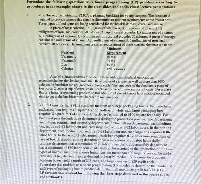 Solved Formulate the following questions as a linear | Chegg.com