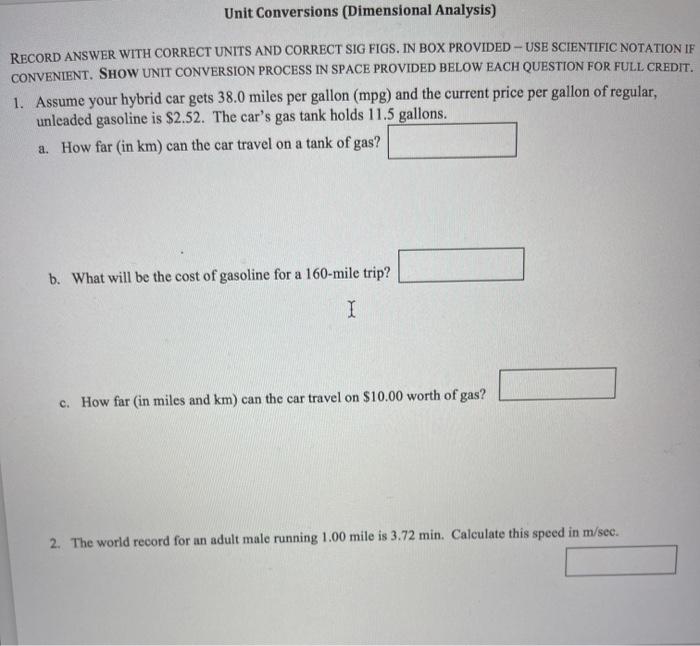 Solved Unit Conversions (Dimensional Analysis) RECORD ANSWER | Chegg.com
