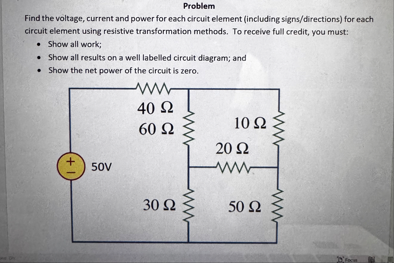 Solved ProblemFind the voltage, current and power for each | Chegg.com