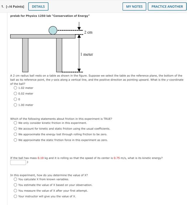 Solved prelab for Physics 1250 lab "Conservation of Energy" | Chegg.com