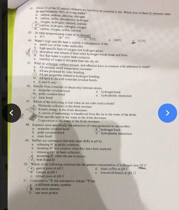 Solved 42. About 25 of the 92 natural elements are known to | Chegg.com