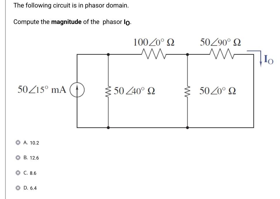 Solved The following circuit is in phasor domain. Compute | Chegg.com