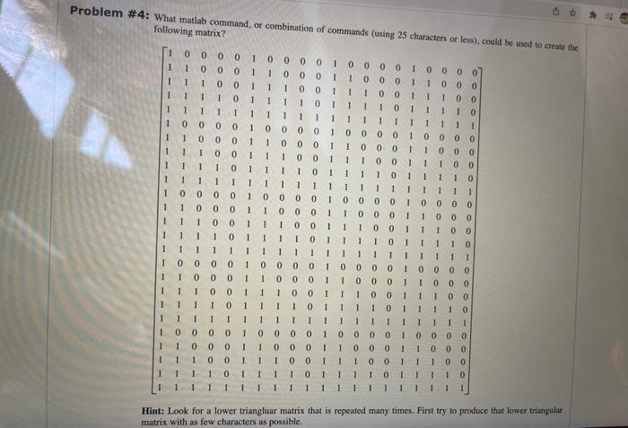 Solved Problem #4: What matlab command, or combination of | Chegg.com