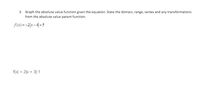 Solved 3. Graph the absolute value function given the | Chegg.com
