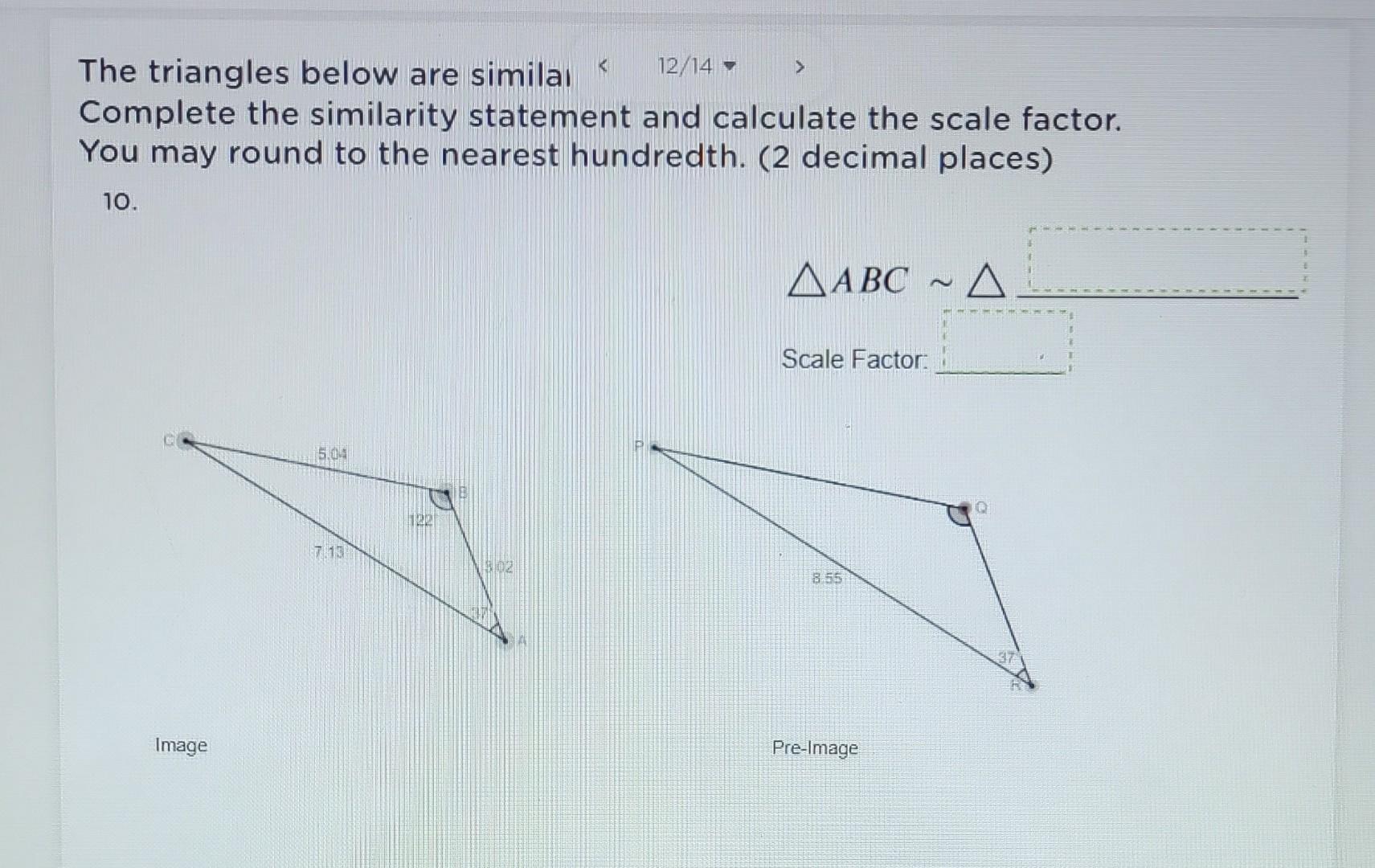 Solved The triangles below are similai