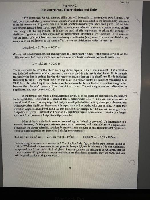 Solved Ver. 1.2 Exercise 2 Measurements, Uncertainties and | Chegg.com
