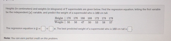 Heights (in centimeters) ﻿and weights (in kilograms) | Chegg.com
