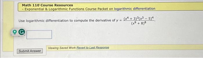 Solved Math 110 Course Resources - Exponential \& | Chegg.com