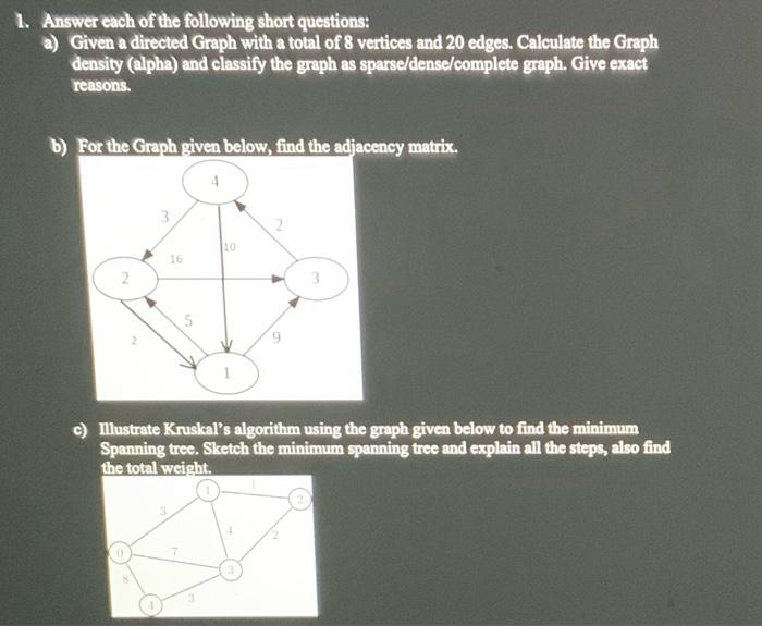 Solved Answer each of the following short questions: a) | Chegg.com