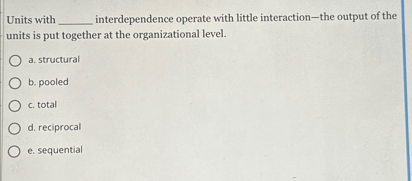 Solved Units with interdependence operate with little | Chegg.com