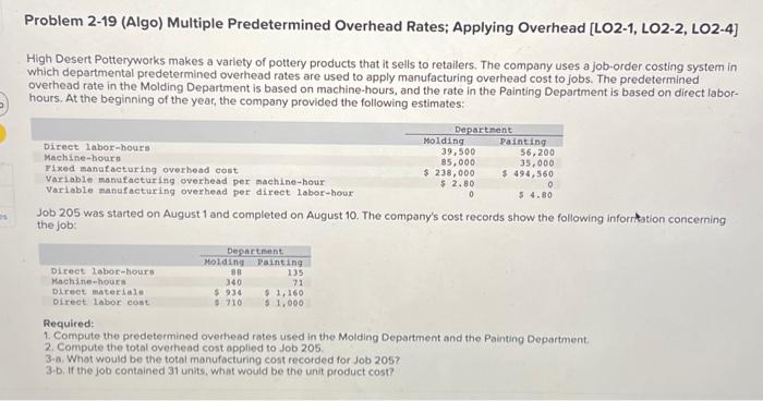 Solved Problem 2-19 (Algo) Multiple Predetermined Overhead | Chegg.com