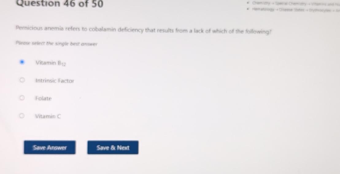 Solved Question 46 ﻿of 50Pernicious anemia refers to | Chegg.com