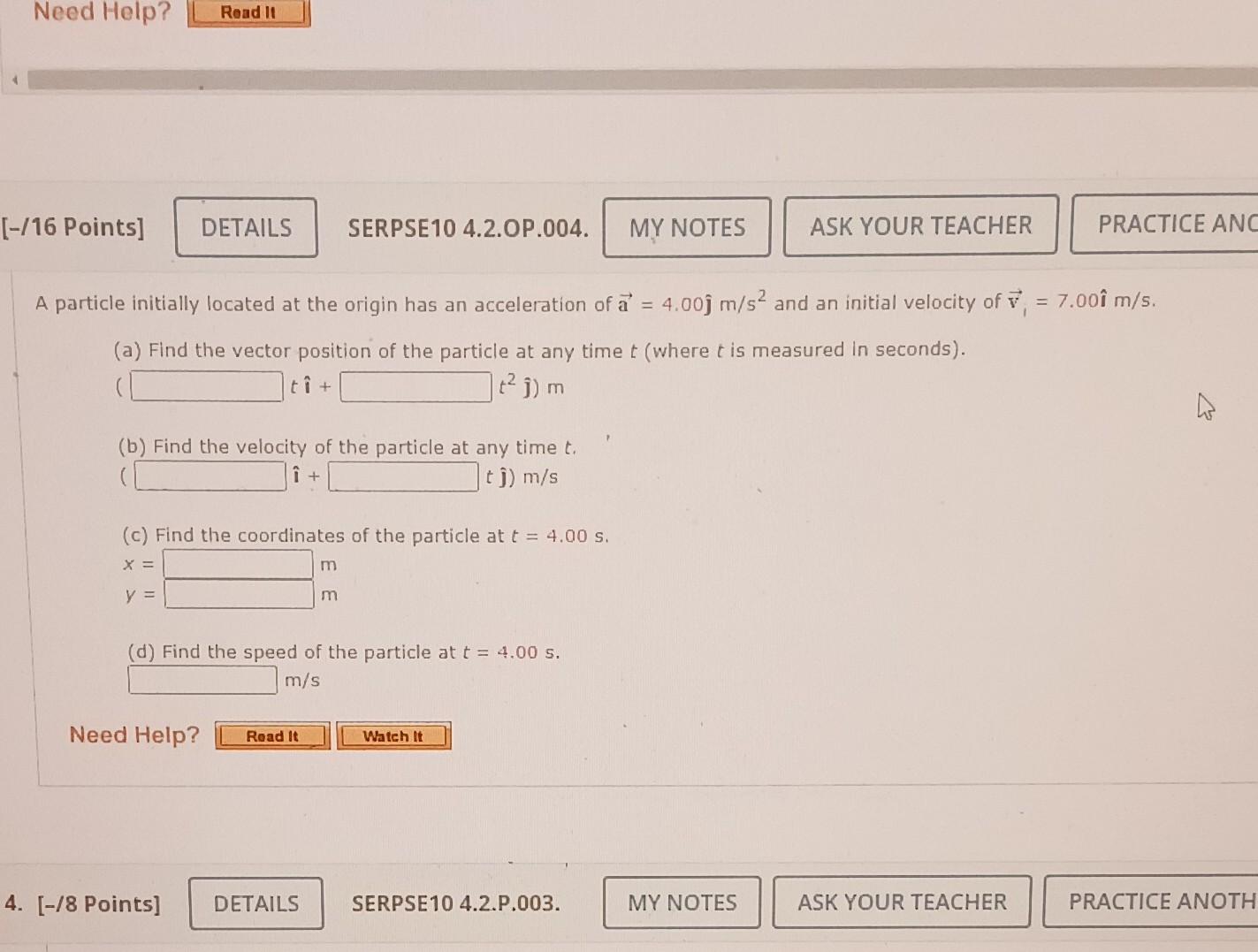 A particle initially located at the origin has an | Chegg.com