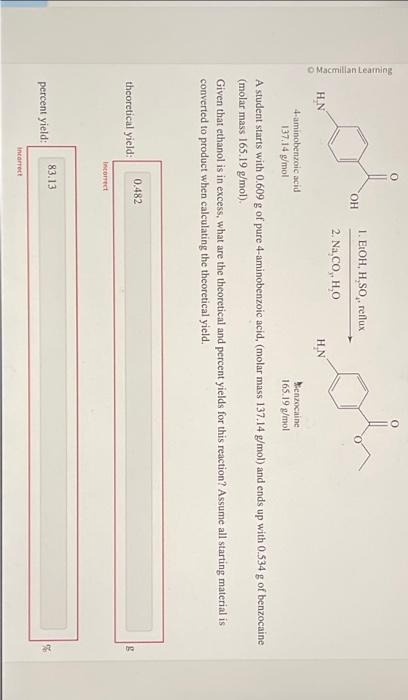 Solved 1. EtOH,H2SO4, reflux 4-aminobenzoic acid Menzocaine | Chegg.com