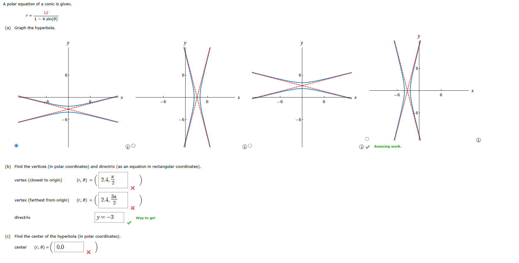 Solved r=121-4sin(θ)(a) ﻿Graph the hyperbola.(b) ﻿Find the | Chegg.com