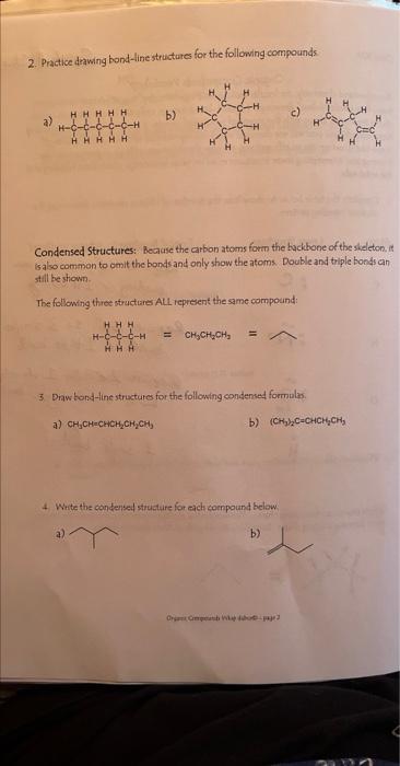 Solved 2. Practice drawing bond-line structures for the | Chegg.com