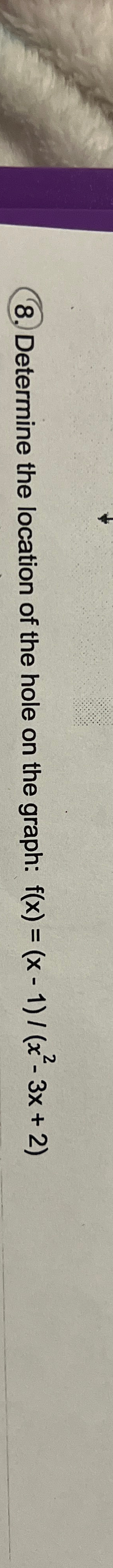Solved Determine the location of the hole on the graph: | Chegg.com