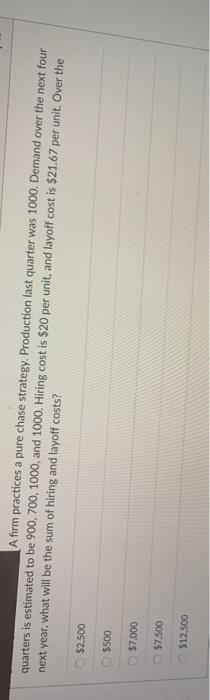 Solved A firm practices a pure chase strategy. Production | Chegg.com