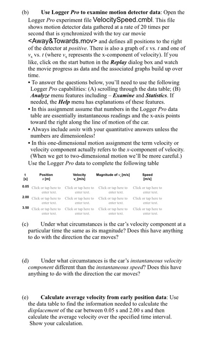 (b) Use Logger Pro to examine motion detector data: | Chegg.com