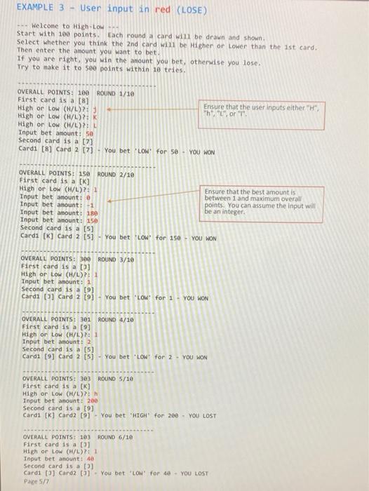 Solved 100 Main Task - HIGH/LOW CARD GAME Unlike our | Chegg.com