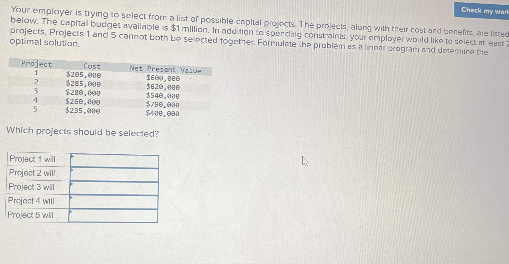 Solved Your employer is trying to select from a list of | Chegg.com
