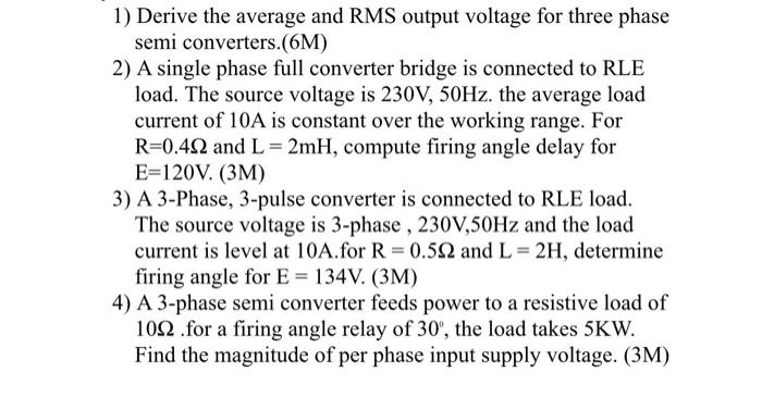 Solved 1) Derive the average and RMS output voltage for | Chegg.com