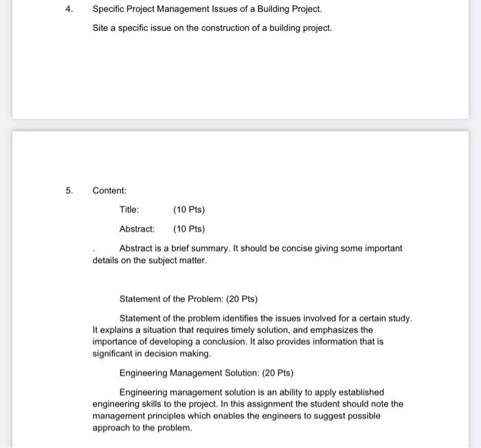 Solved 4. Specific Project Management Issues of a Building | Chegg.com
