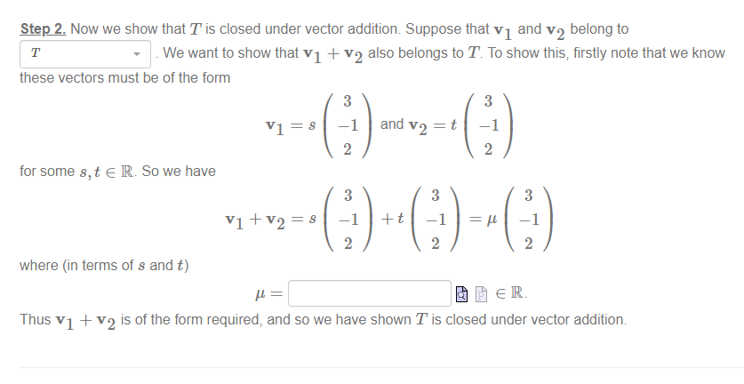 Solved Step 2. ﻿Now we show that T ﻿is closed under vector | Chegg.com