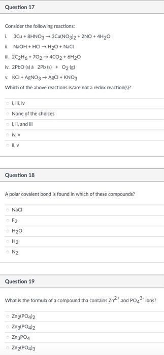 Solved Question 17 i Consider the following reactions: 3Cu + | Chegg.com