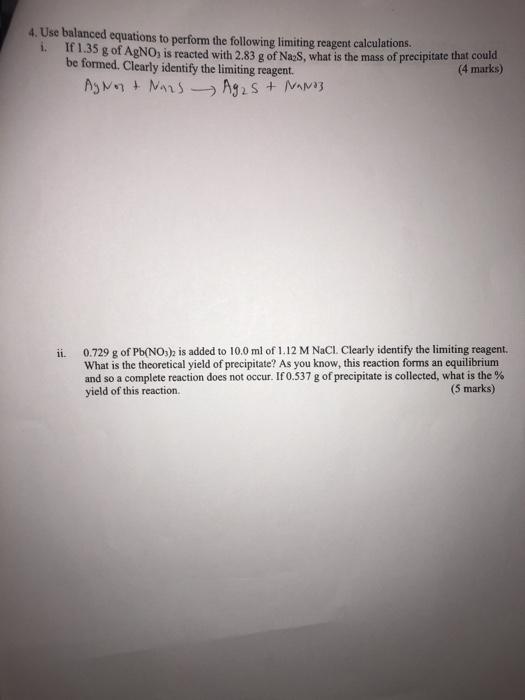 Solved 1. 4. Use balanced equations to perform the following | Chegg.com