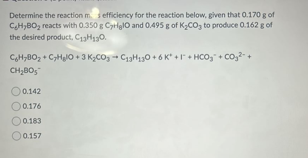 Solved Determine the reaction mass efficiency for the | Chegg.com