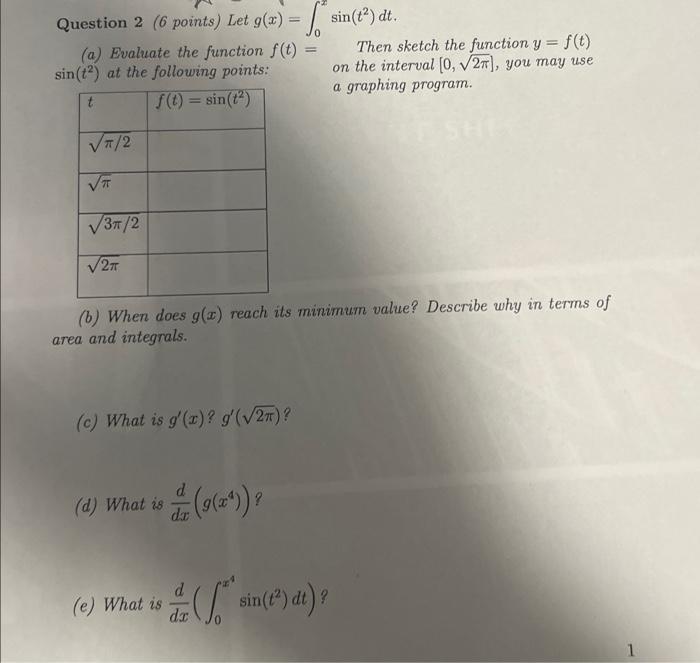 Solved Question 2 (6 points) Let g(x)=∫0xsin(t2)dt (a) | Chegg.com