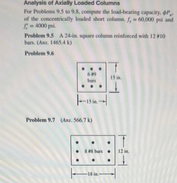 Solved Analysis of Axially Loaded Columns For Problems 9.5 | Chegg.com