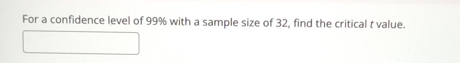 Solved For a confidence level of 99% with a sample size of | Chegg.com