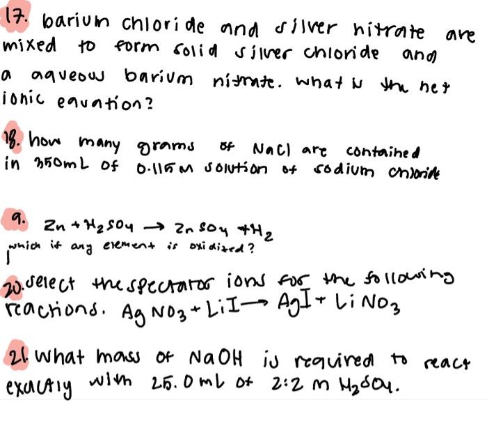 Solved 17. barium chloride and silver hitrate are mixed to | Chegg.com
